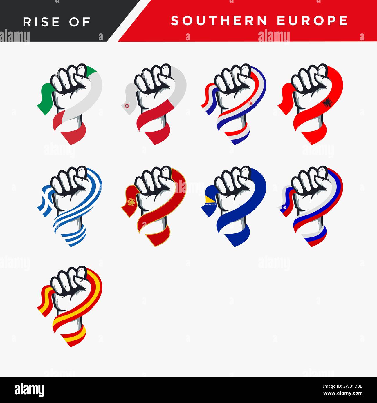 Complete collection of spirit rising fist hand Southern Europe flag ...