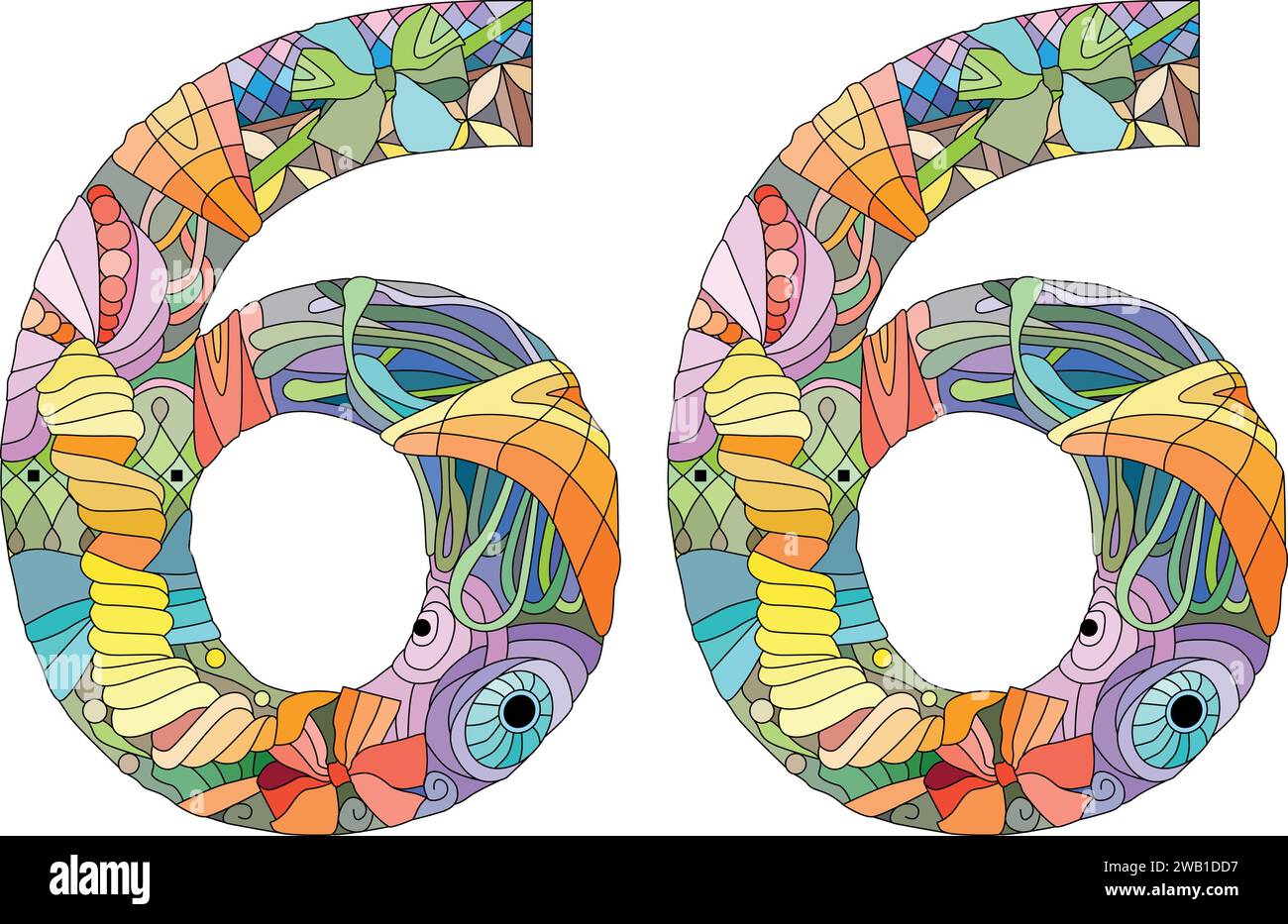 Sixty-six number Isolated zentangle illustration for decoration Stock ...