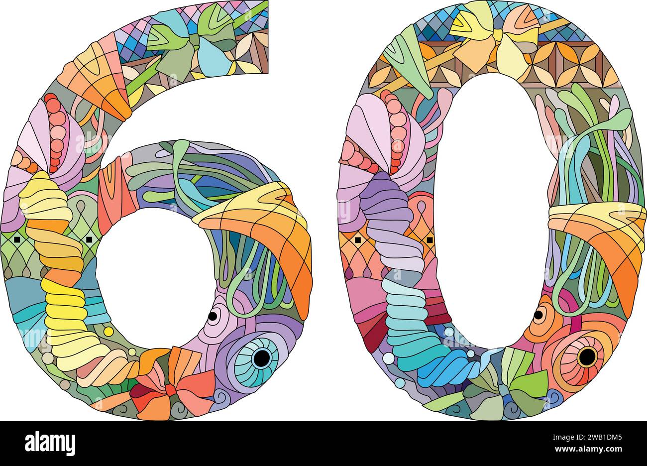 Sixty number Isolated zentangle illustration for decoration Stock ...