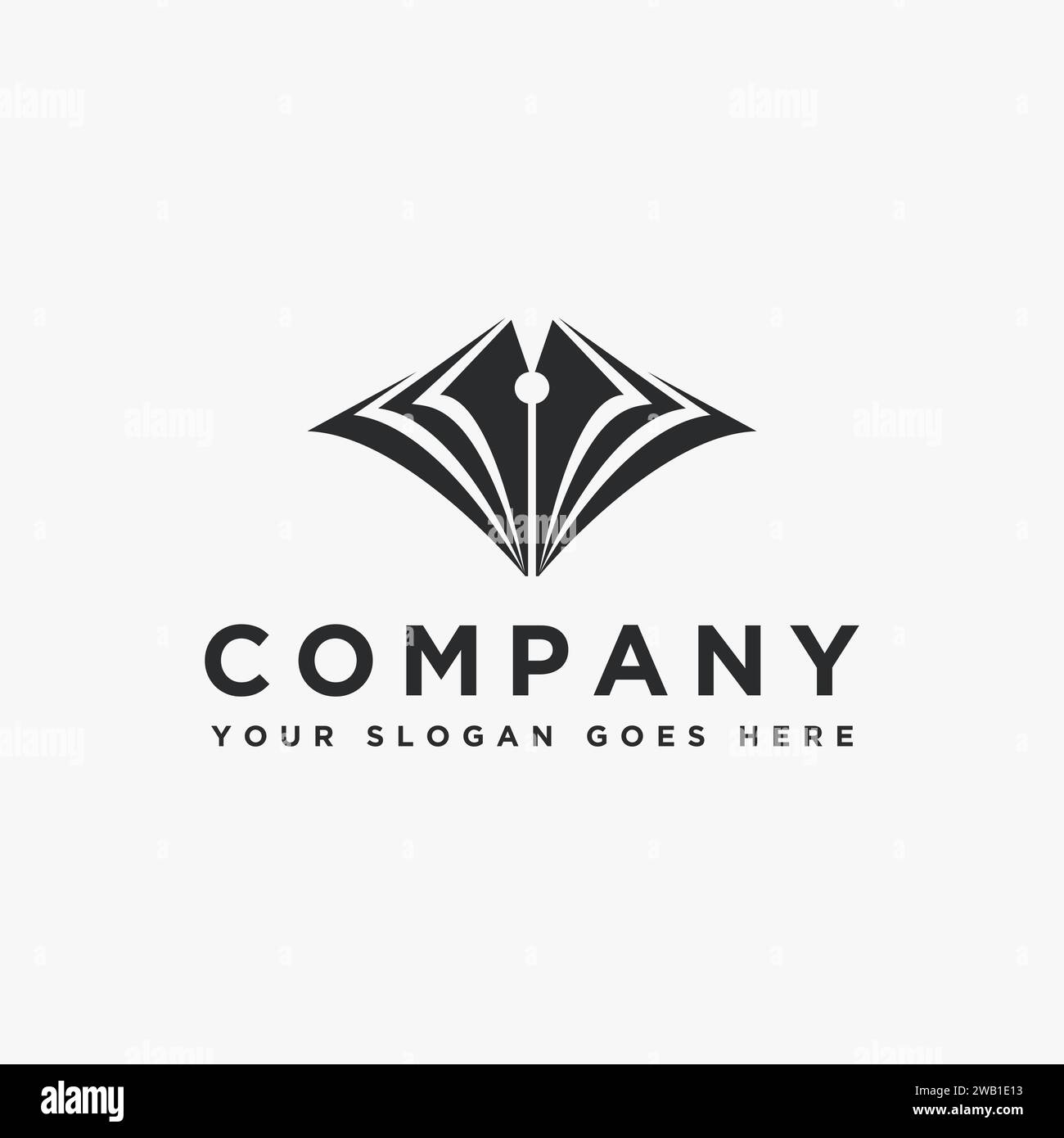 Pen head and open book logo icon vector template on white background ...