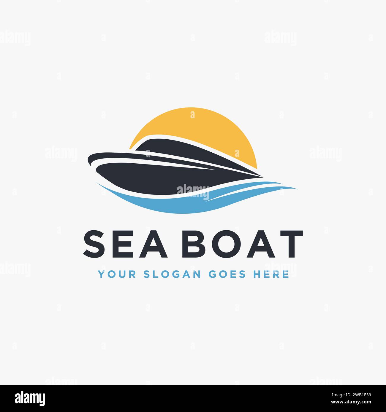 Abstract sun and sea boat logo on white background Stock Vector Image ...