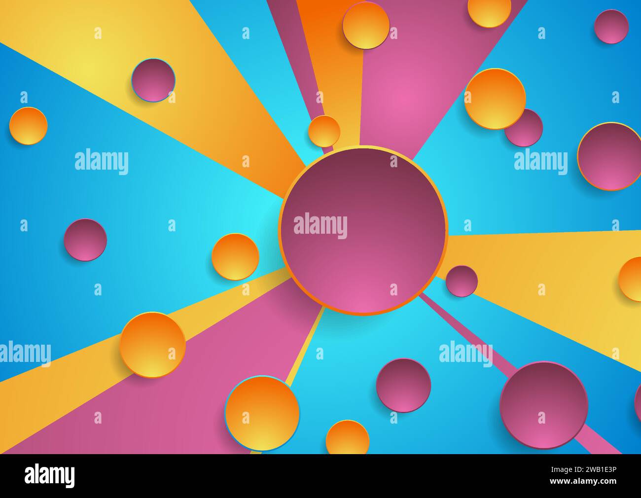 Colorful rays and circles abstract tech geometric background. Vector ...