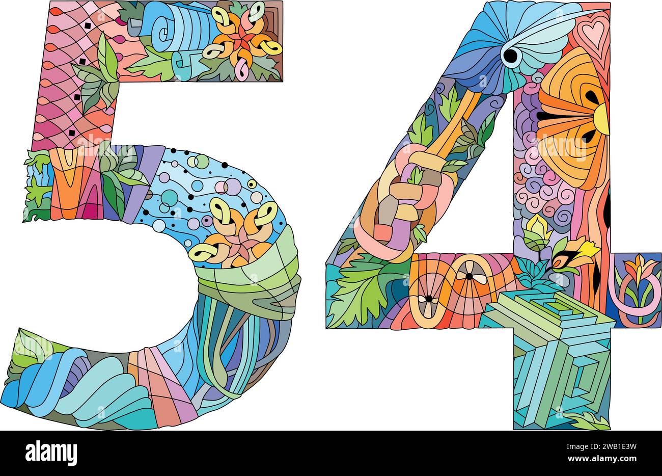 Fifty-four number Isolated zentangle illustration for decoration Stock ...