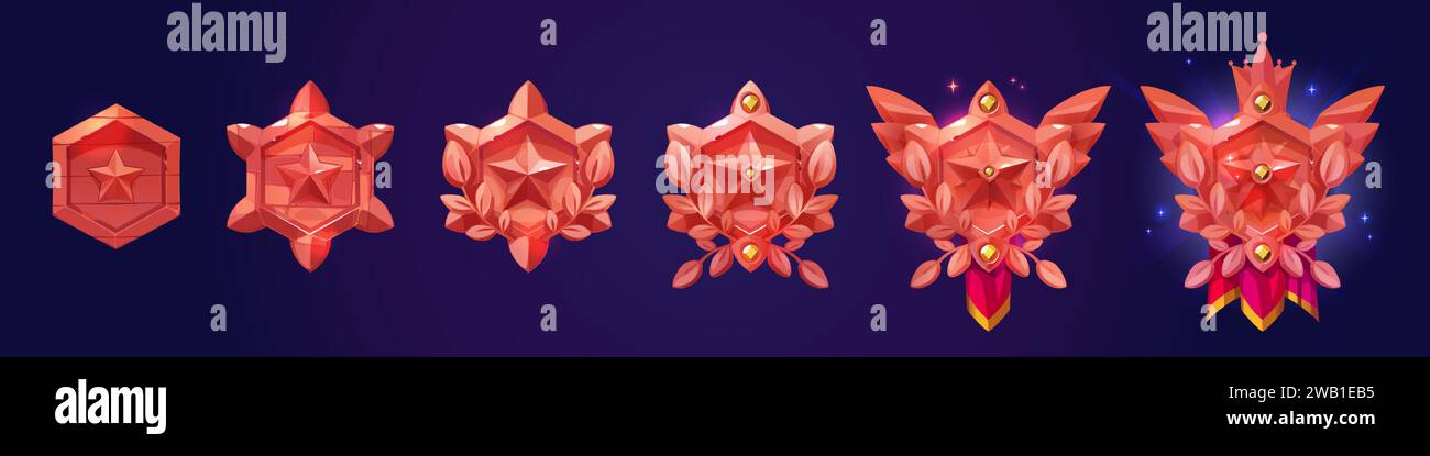 Hexagon shape badge with star, various stages of decorations evolution ...