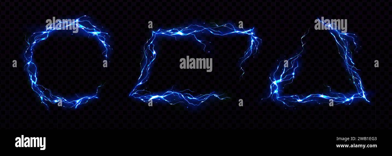Blue frames made of glowing neon lightning. Realistic vector set of ...