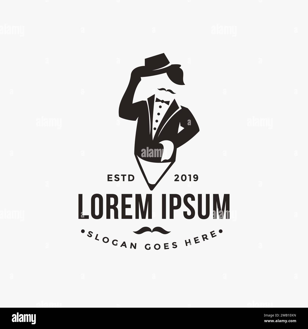 Simple modern vintage of butler and pencil logo on white background ...