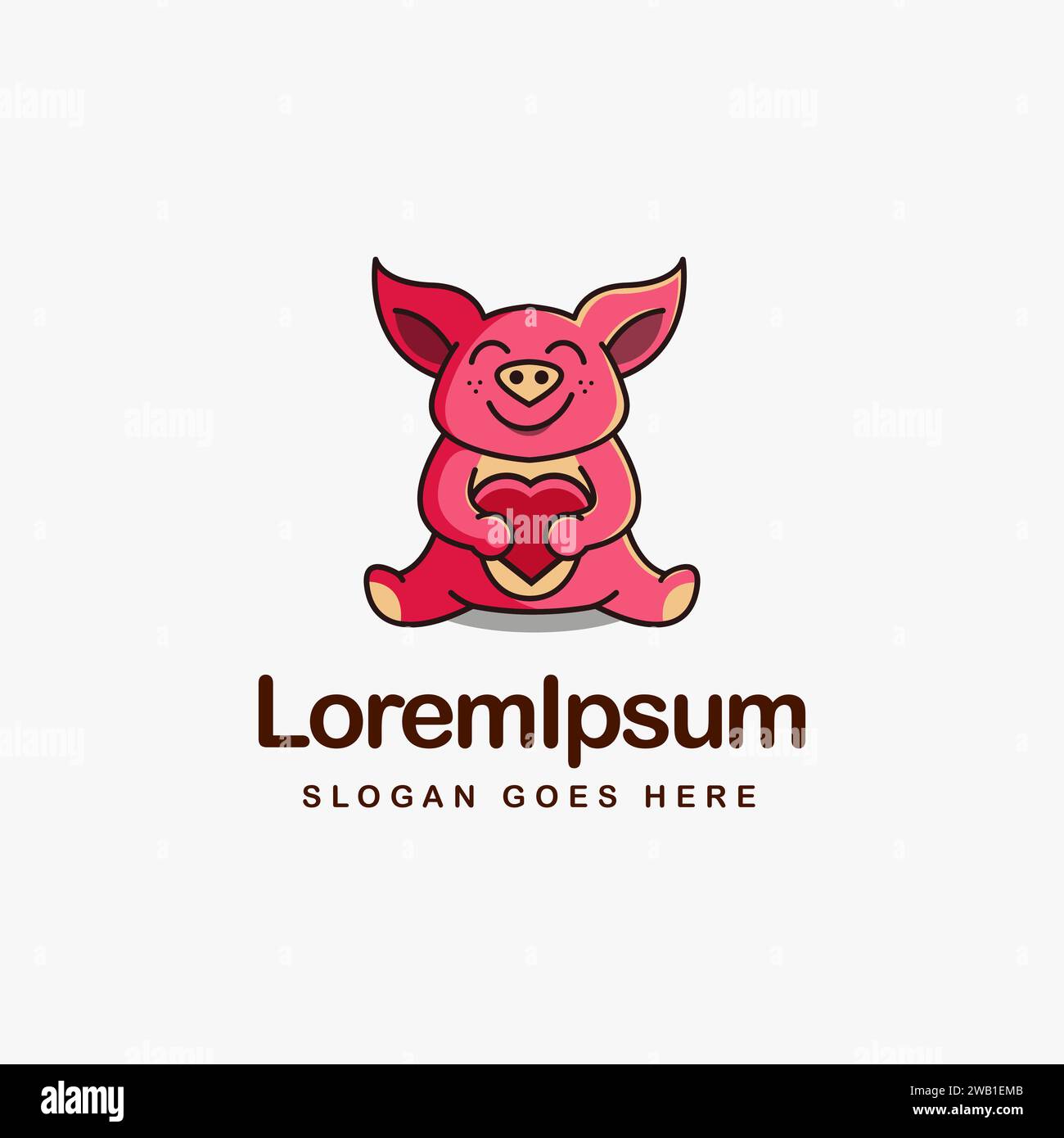 Cute pig hug a heart love logo mascot cartoon on white background Stock ...