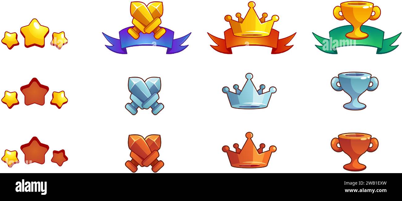 Emblems and rewards for three different levels of completion of game ...