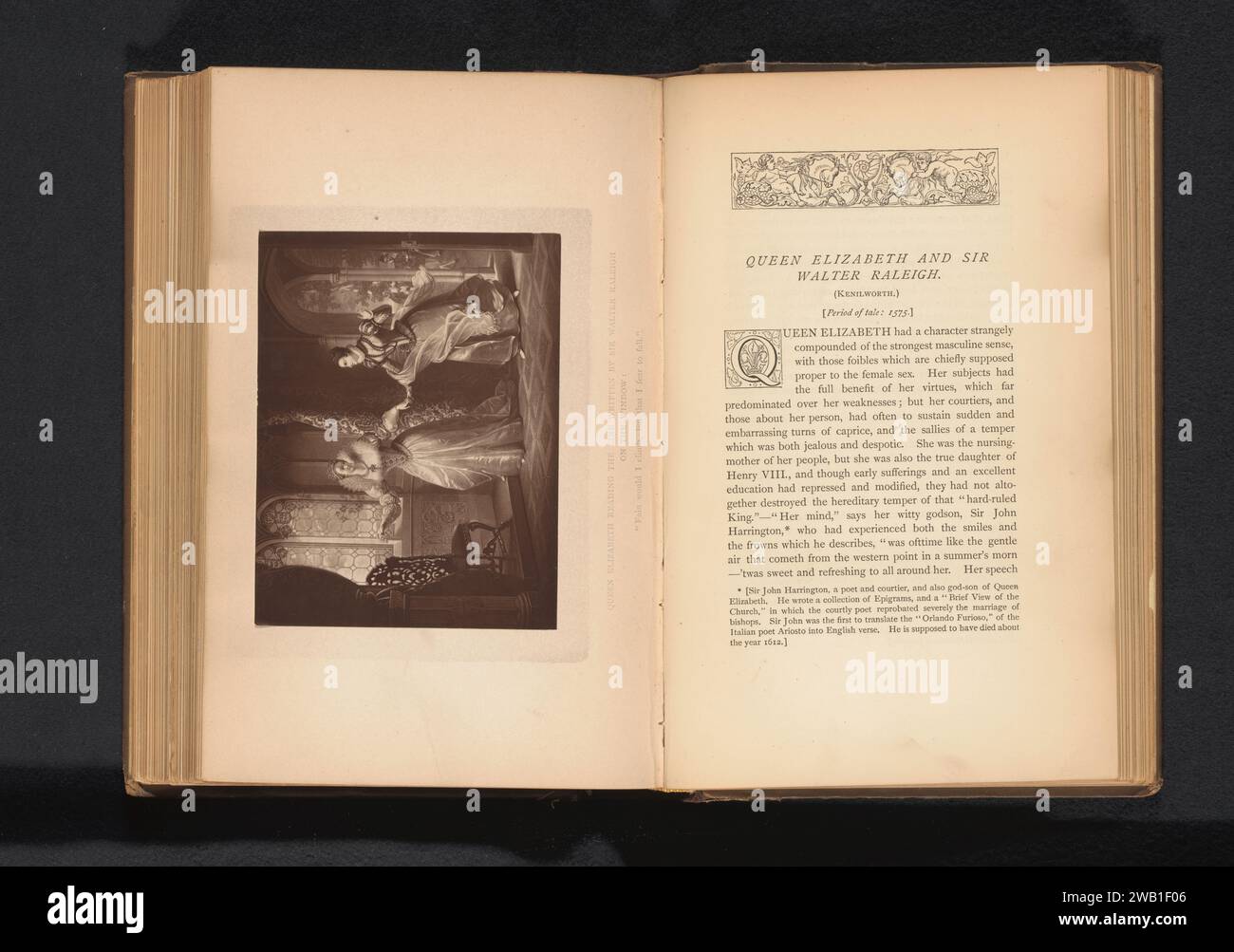 Queen Elizabeth reading the line written by Sir Walter Raleigh on the ...