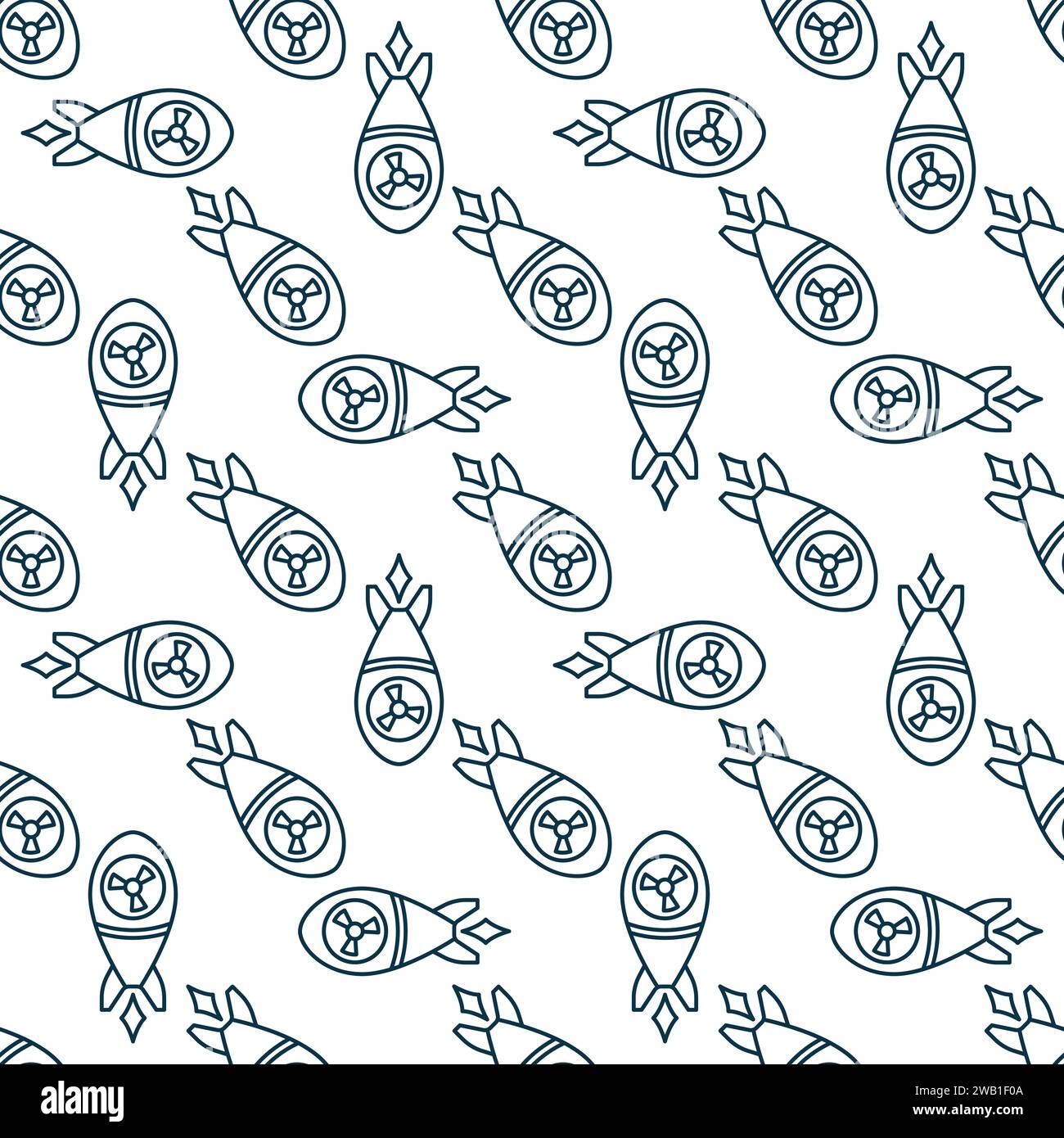Nuclear Rocket vector concept thin line seamless pattern or Atomic ...