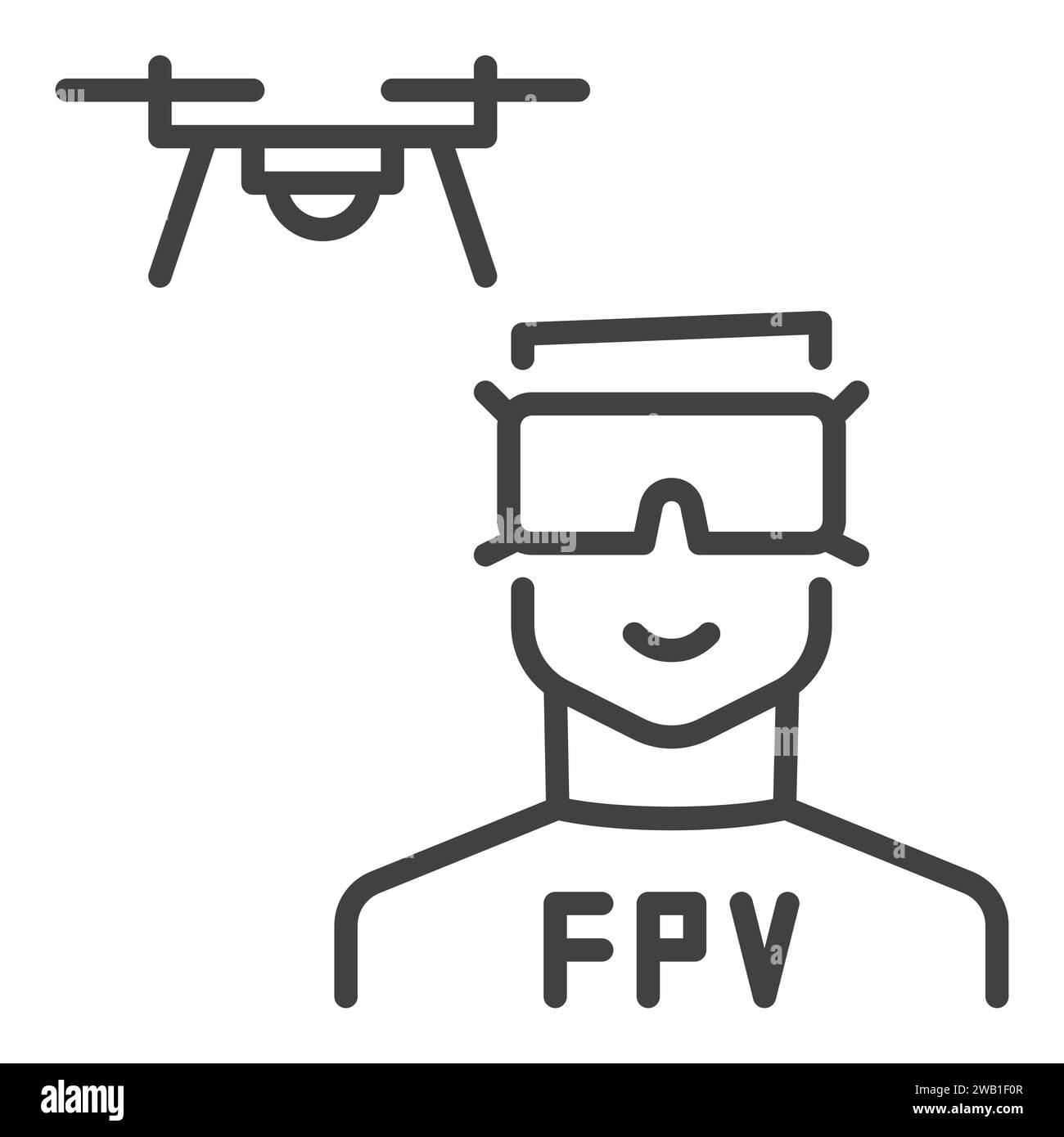 FPV Drone and Man vector concept icon or sign in thin line style Stock ...