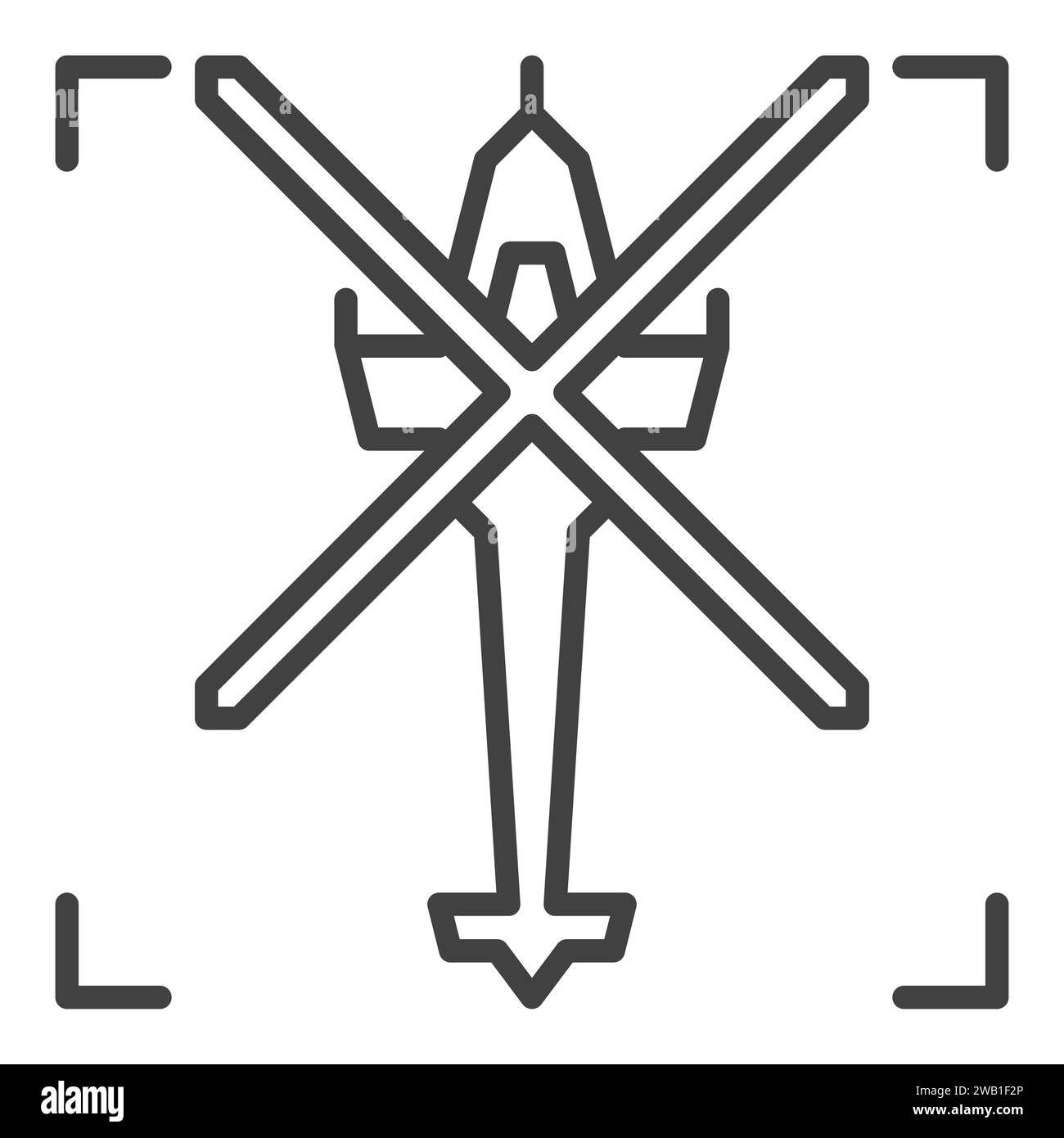 Military Helicopter vector concept linear icon or symbol - top view ...
