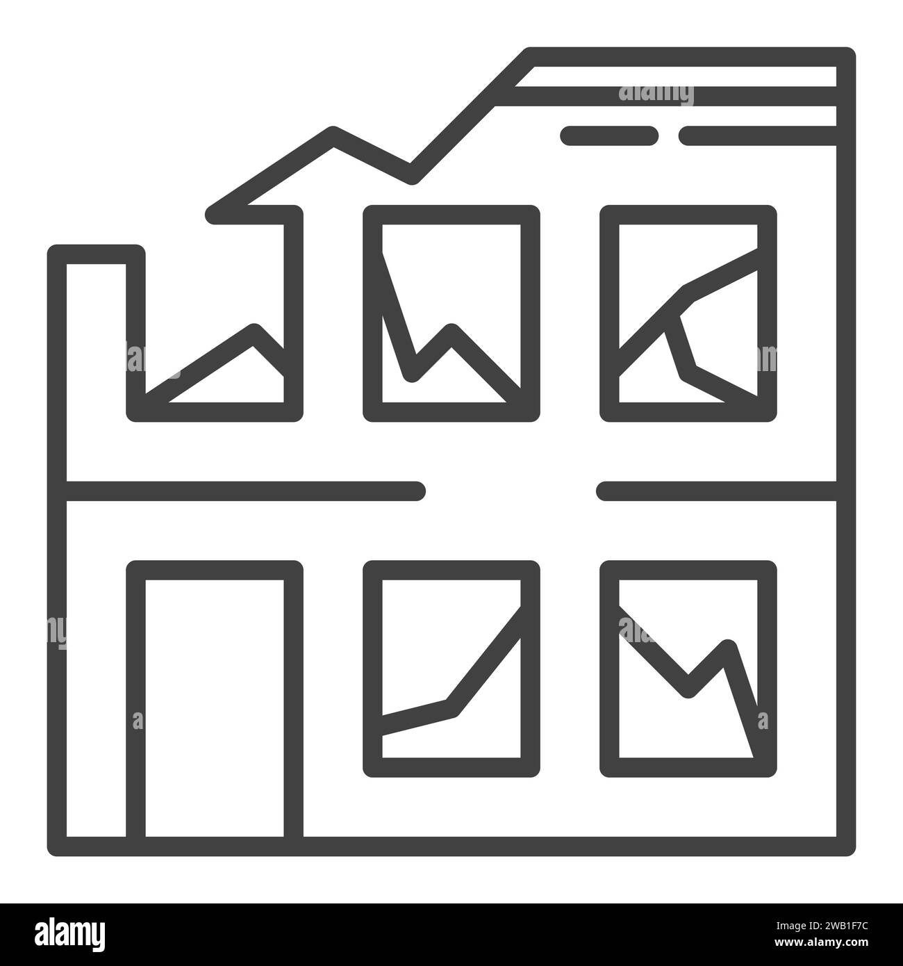 Destroyed Building vector concept icon or symbol in thin line style ...