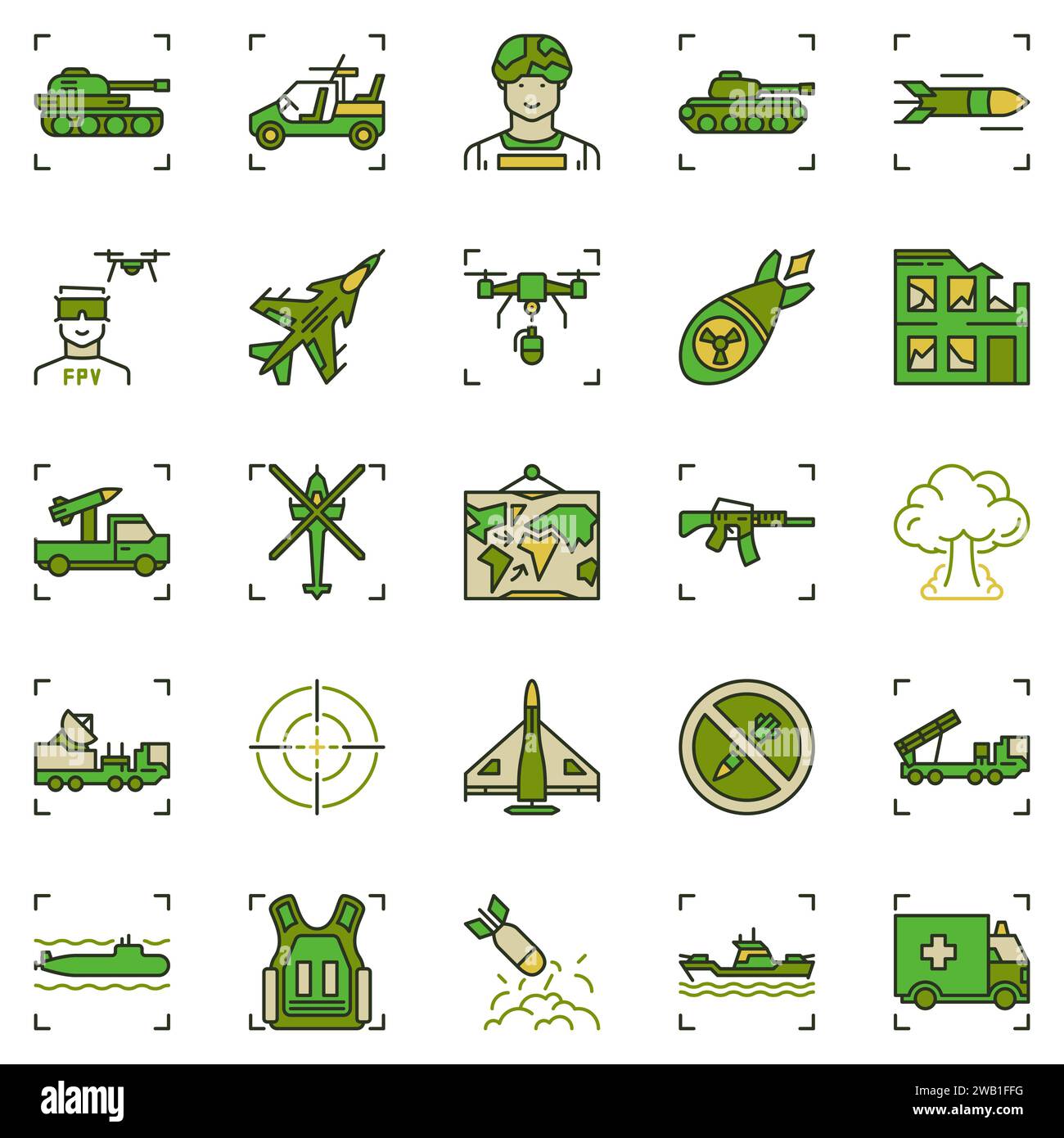War colored icons set. Army and Military vector concept creative signs ...
