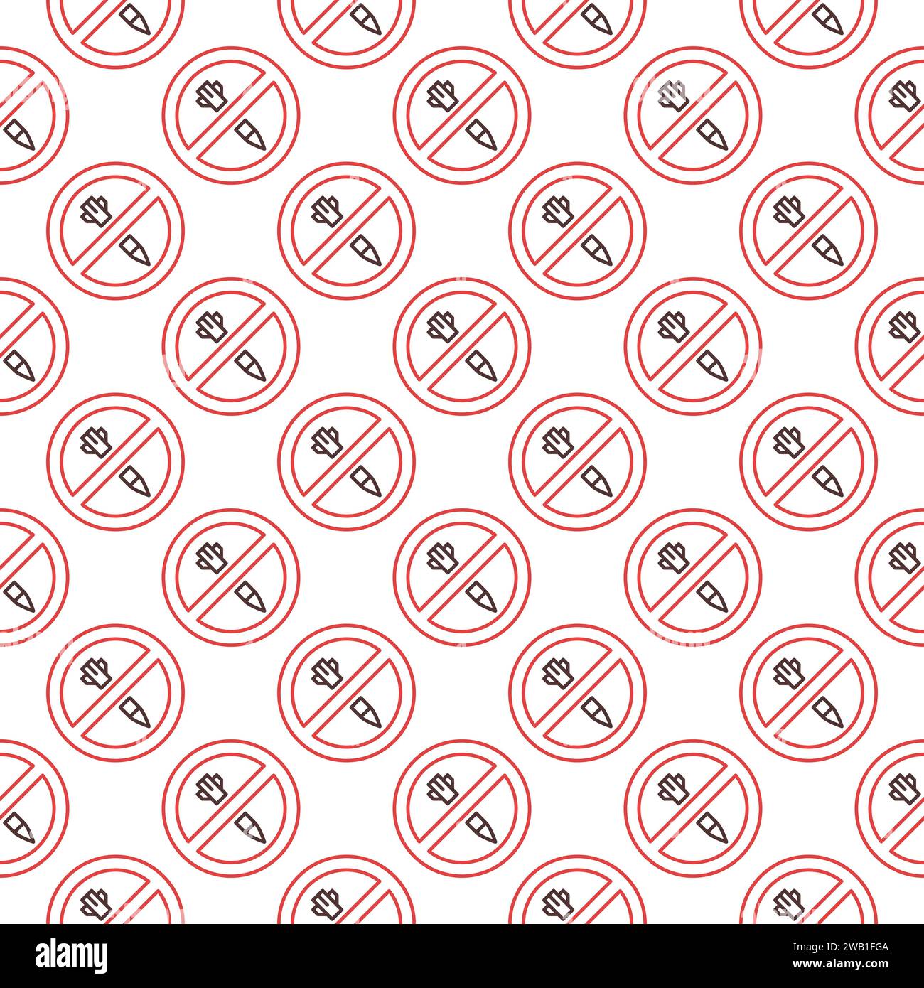 Prohibition of Missile Attacks vector concept round outline seamless pattern. Stop Bombing line ...