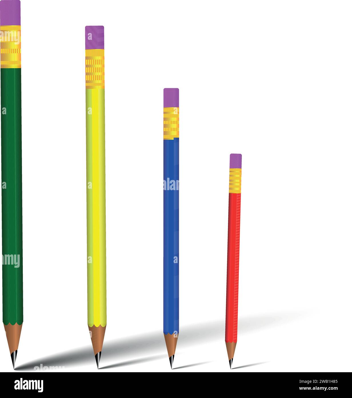 Vector pencils with rubber, Set of vector illustrations in realistic ...