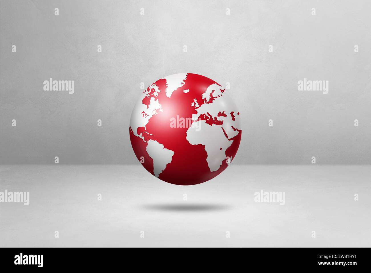 World globe, red earth map, floating over a white background. 3D ...
