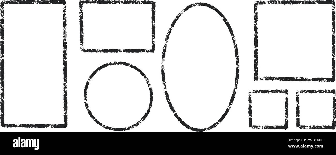 Chalk rectangle and oval frames set. Hand drawn pencil square and ...