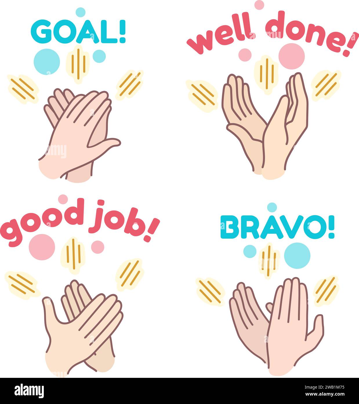 Applauding hands. Goal good job bravo well done cartoon clapping set, winner celebration ...
