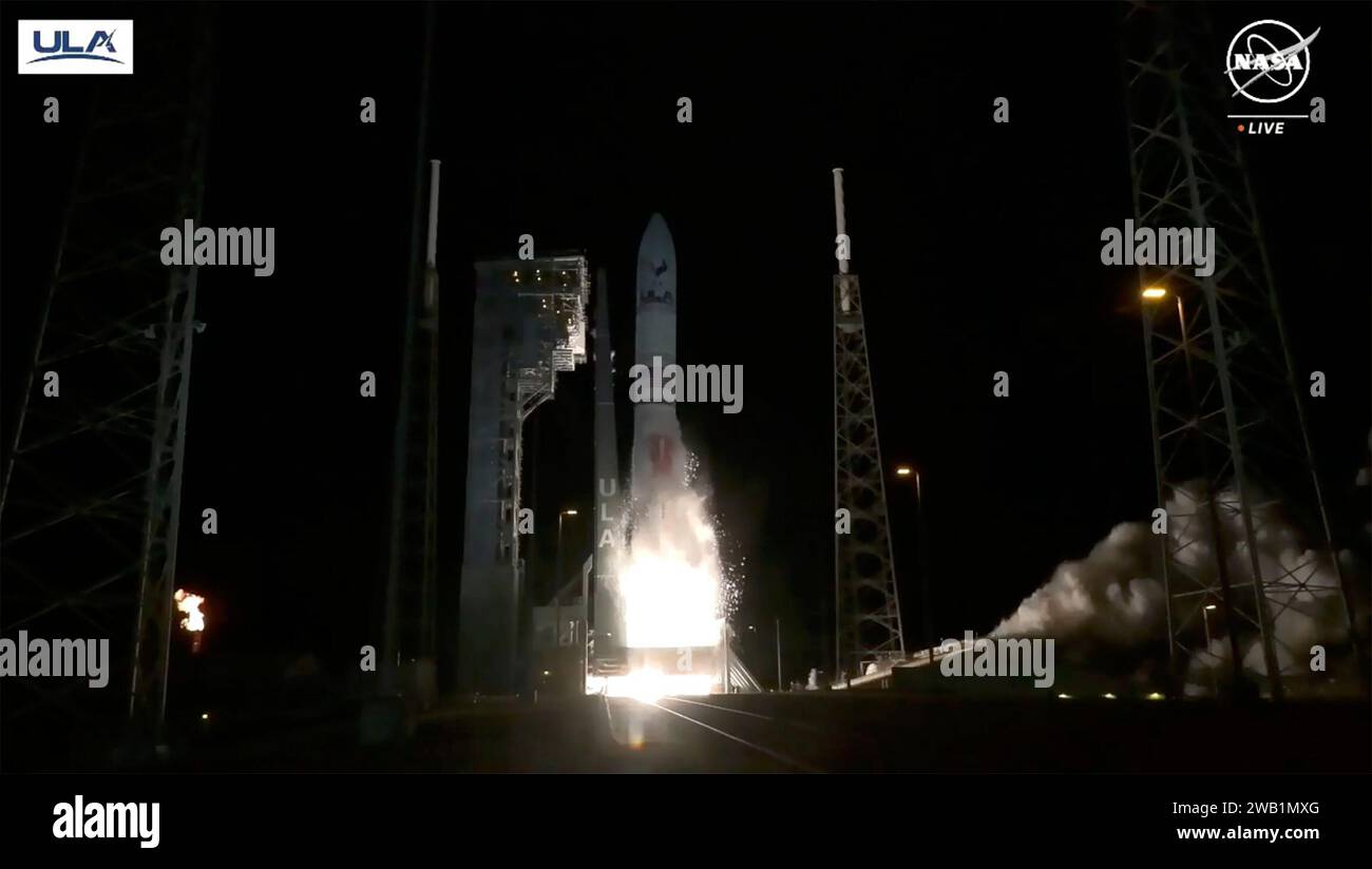 In this image made from NASA video, United Launch Alliance’s Vulcan rocket with Astrobotic ...