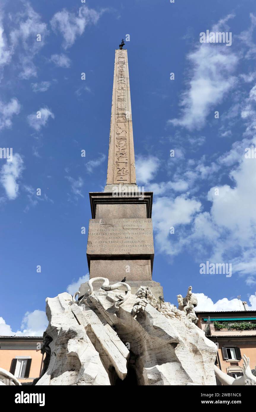 Obelisk above the fountain Fontana dei Quattro Fiumi, four-stream ...
