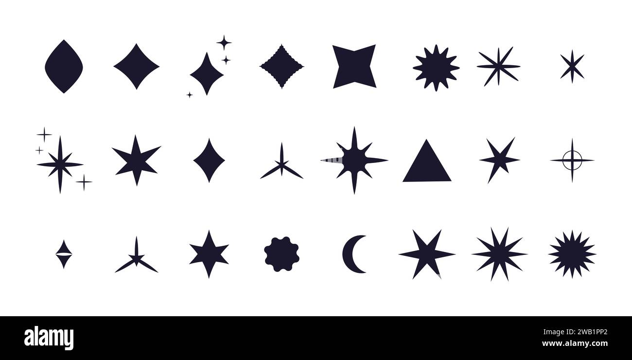 Set star sparkle silhouette y2k burst, geometry abstract shape isolated ...