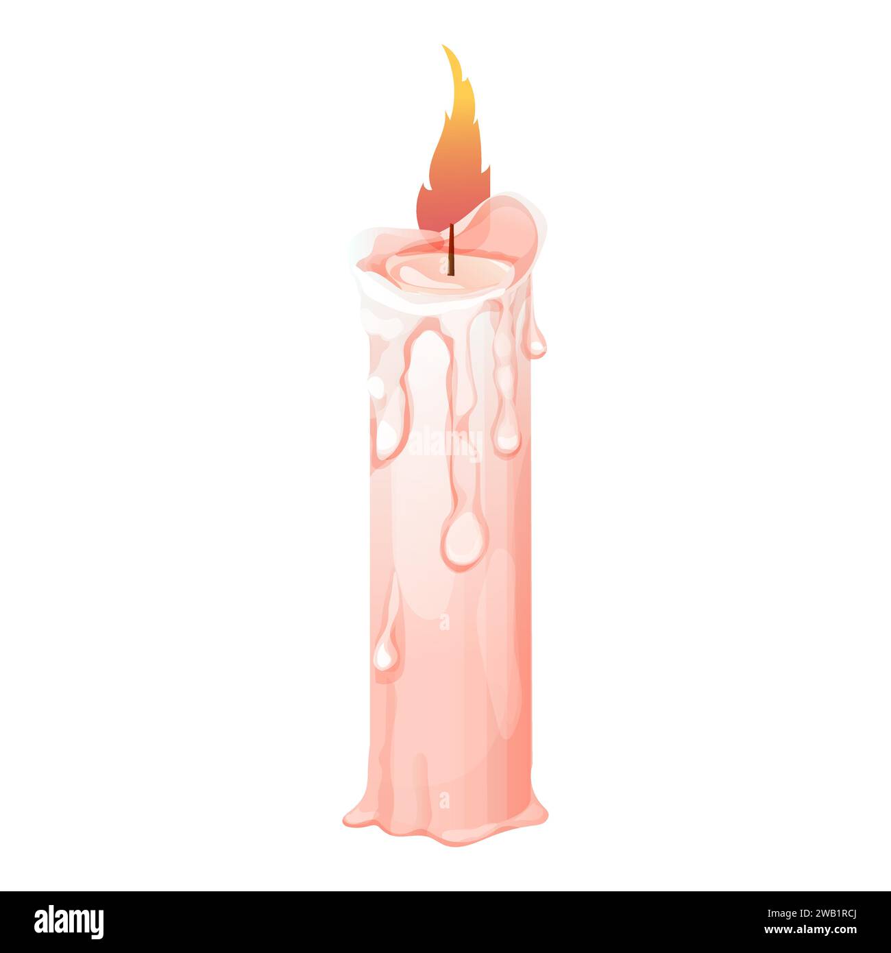 Wax candle with fire, flame in cartoon style isolated on white ...