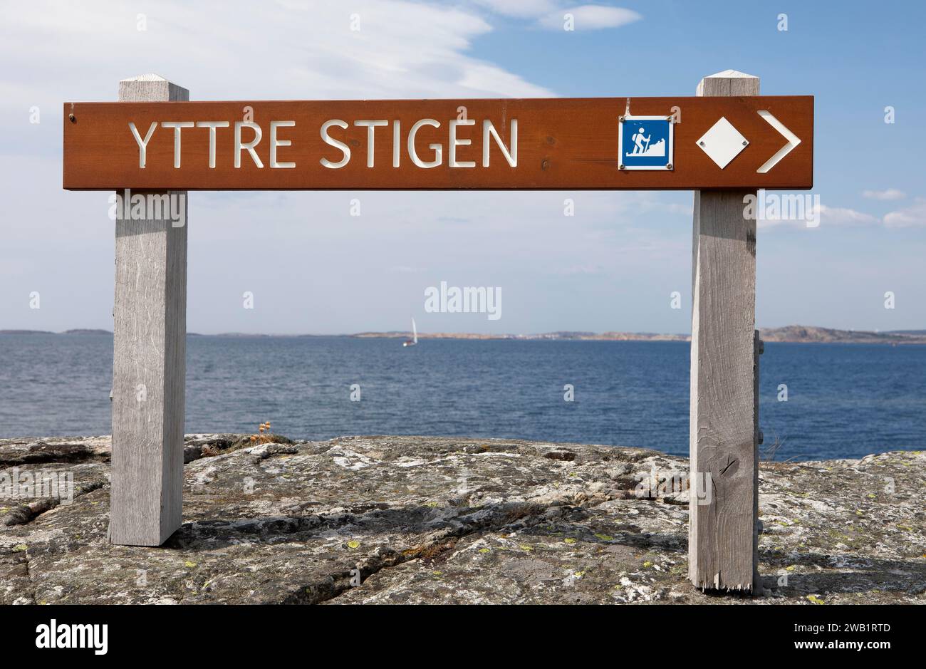 Signpost on the archipelago island of Marstrandsoe, Marstrand, Vaestra ...