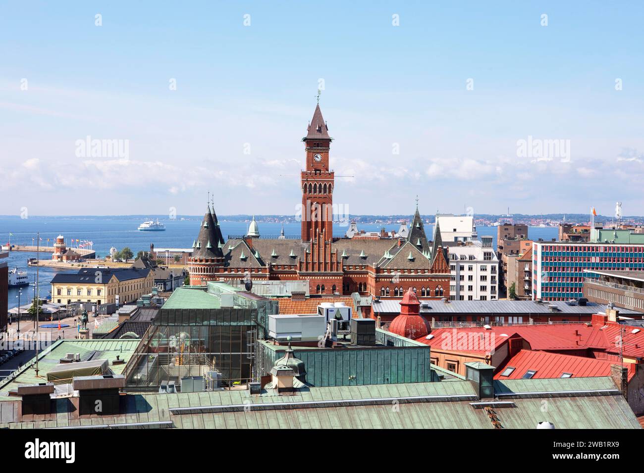 City view Helsingborg, in the centre the town hall, Skane laen, Sweden ...