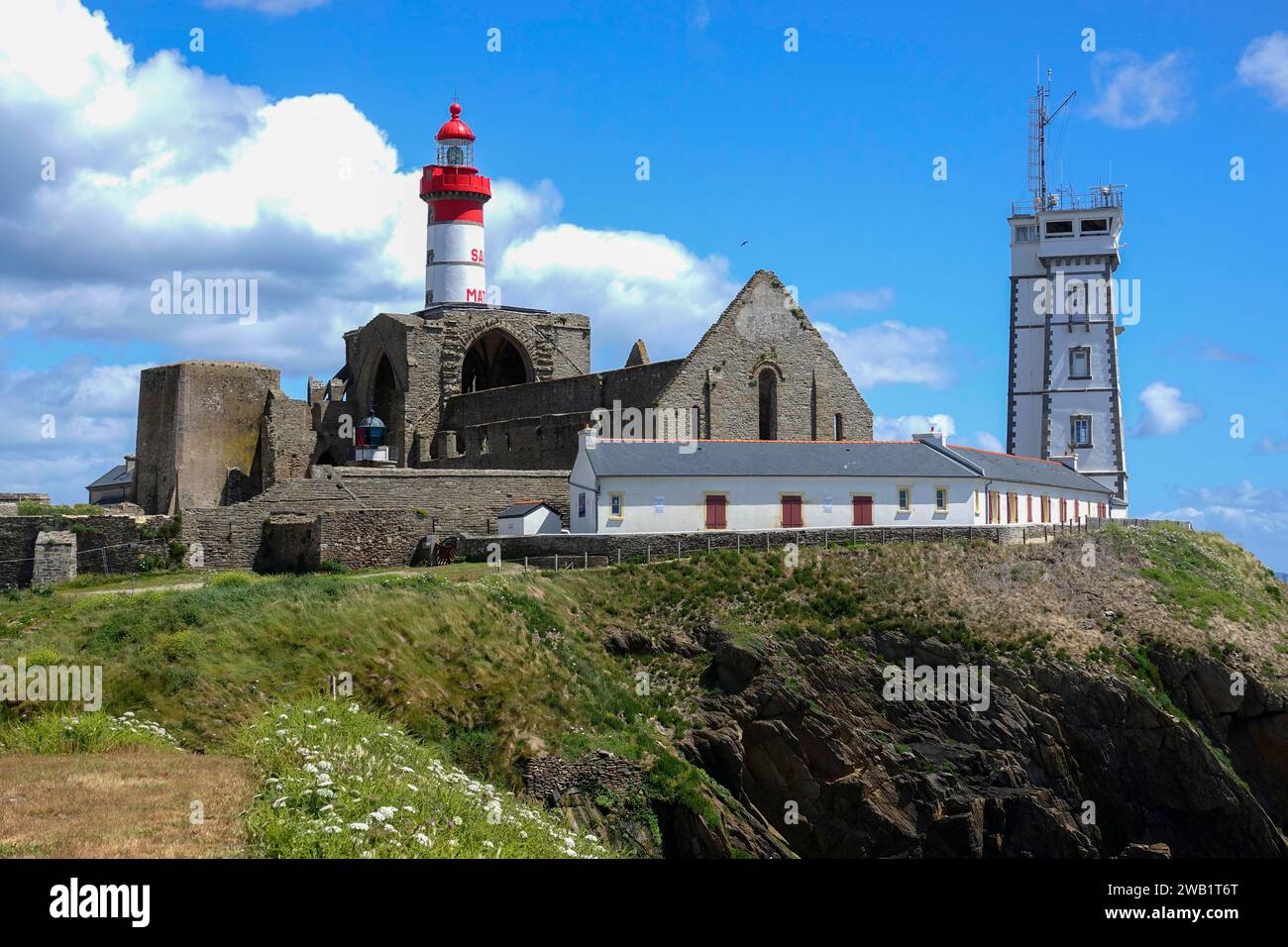 Semaphore, ruins of the Saint-Mathieu abbey and lighthouse on the ...