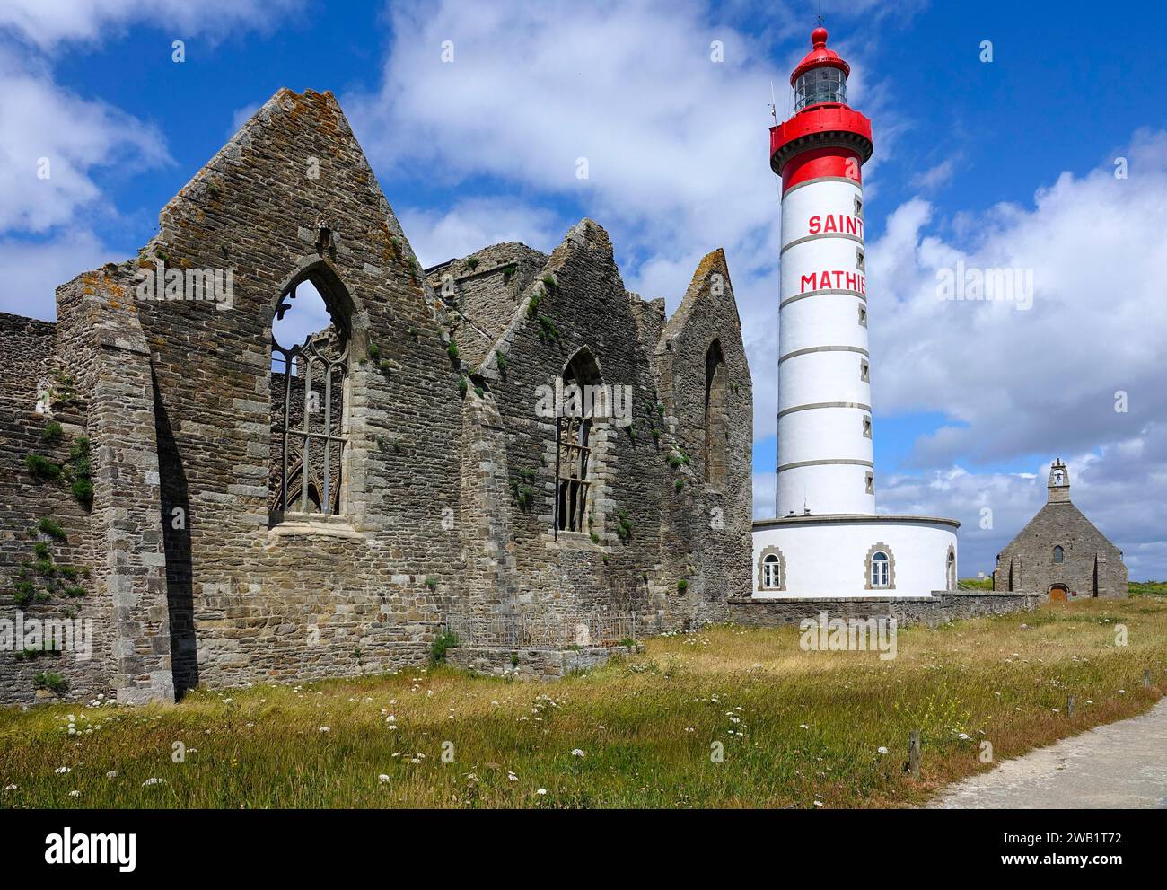 Ruins of the Saint-Mathieu abbey and lighthouse on the Pointe Saint ...