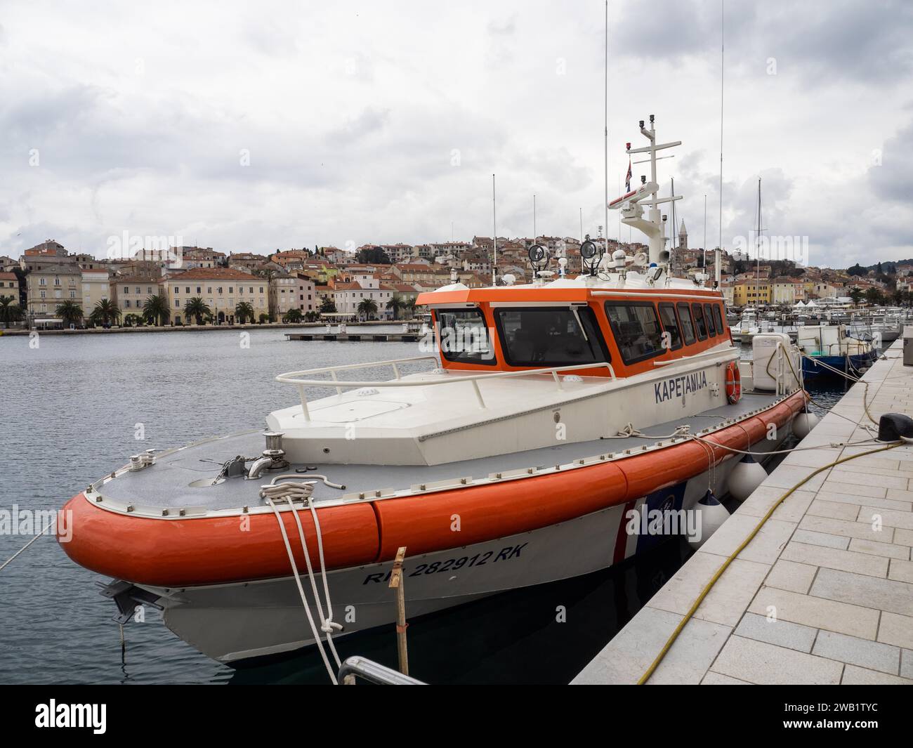 Sea rescue boat, harbour of Mali Losinj, island of Losinj, Kvarner Gulf ...