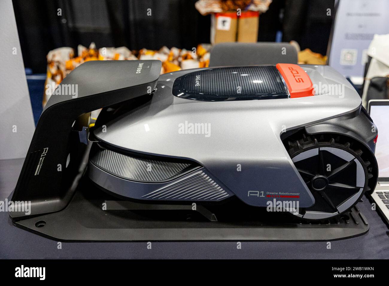 Las Vegas, USA. 07th Jan, 2024. The Dreame Roboticmower A1, by Dreametech Technology, is on ...