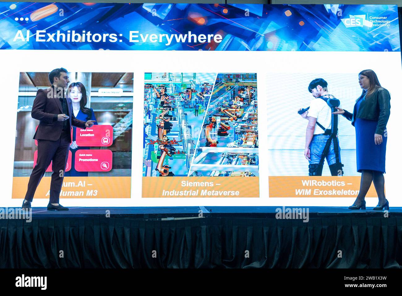 Las Vegas, USA. 07th Jan, 2024. Brian Comiskey (L) and Jessica Booth ...