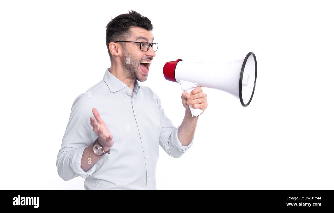 photo of man announcing with megaphone. man announcing with megaphone ...