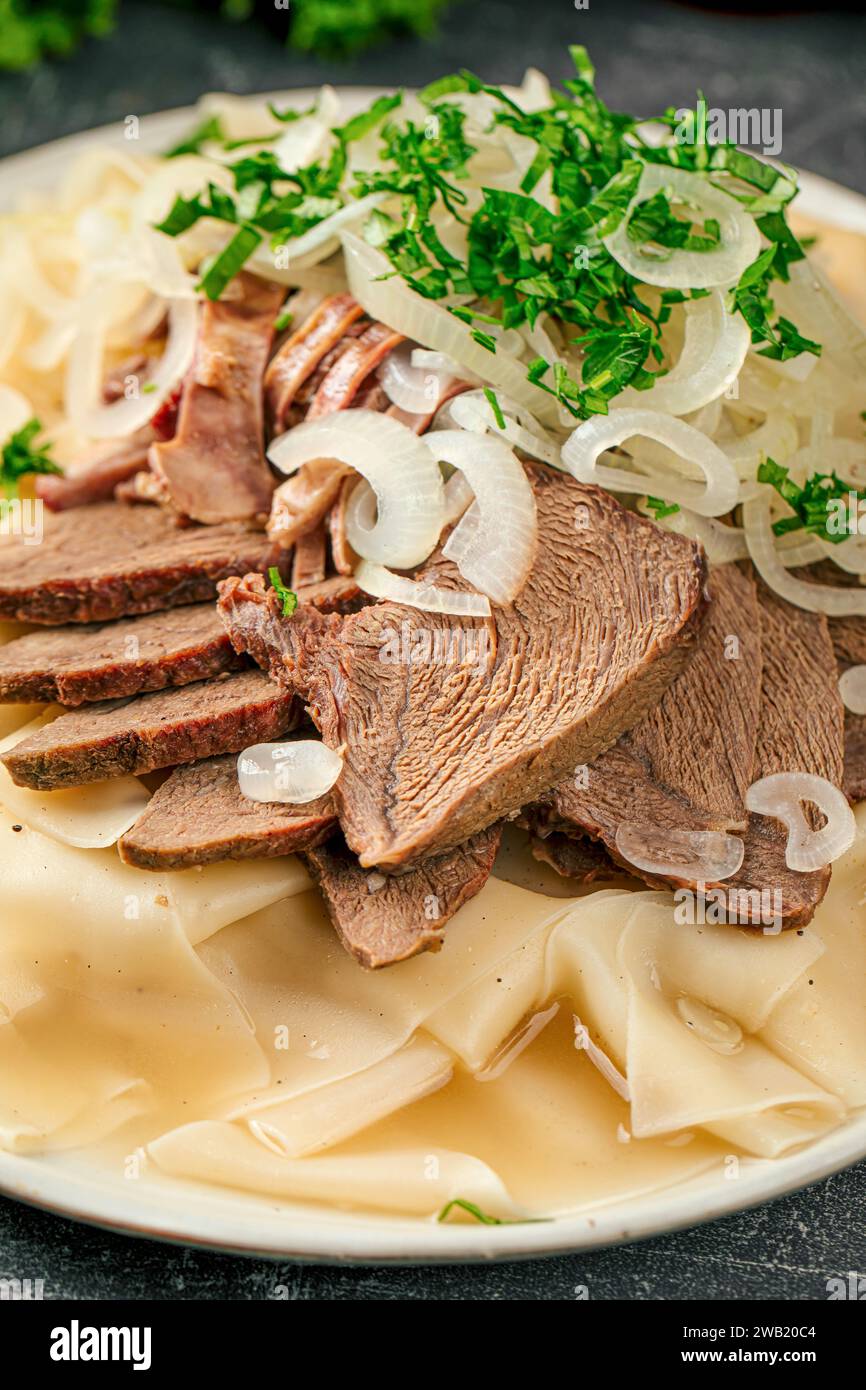 Kazakh national dish beshbarmak Stock Photo - Alamy