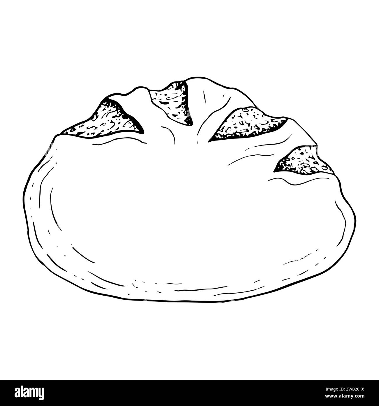 Round loaf of fresh bread vector black and white illustration. Hand ...