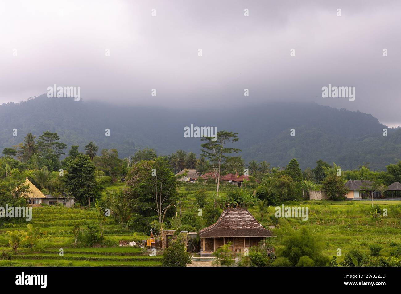 Aerial view of the countryside of Sidemen region with the background of ...