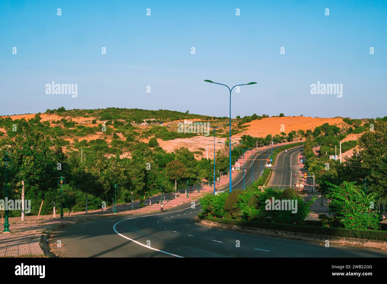 Highway curve road overpass nature landscape background dark tone mist ...