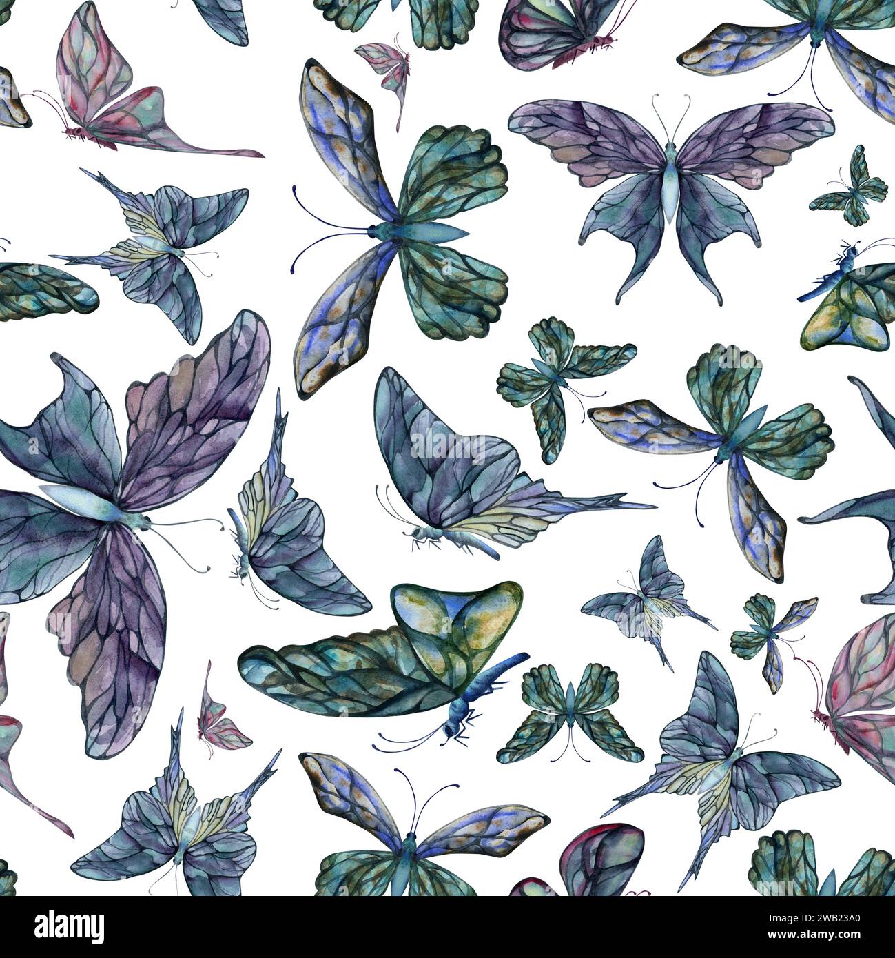 Hand drawn watercolor illustration butterfly fairy wings gem crystal ...