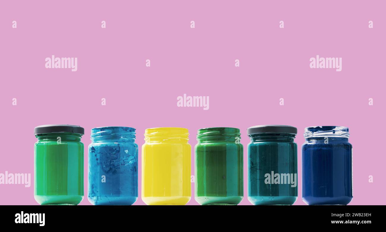 Set of acrylic paint color jars, creativity and art concept Stock Photo ...