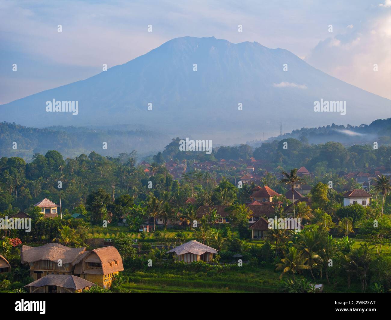 Aerial view of the countryside of Sidemen region with the background of ...