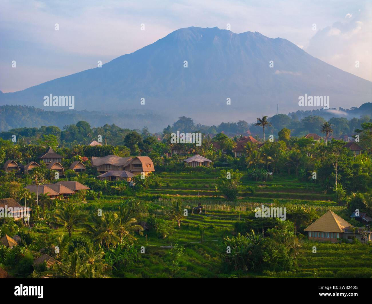 Aerial view of the countryside of Sidemen region with the background of ...