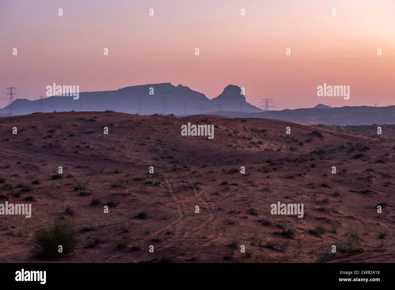 Breathtaking view of golden hour sunrise from Dubai Maleha desert with ...