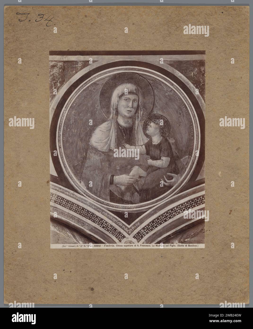 Photo production of a fresco by Giotto, representing Maria with child ...