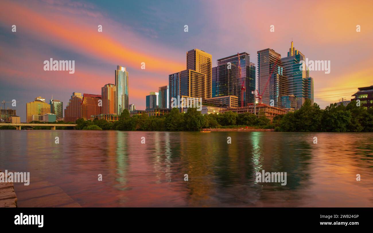 Beautiful Austin skyline. Austin, Texas on the Colorado River Stock ...