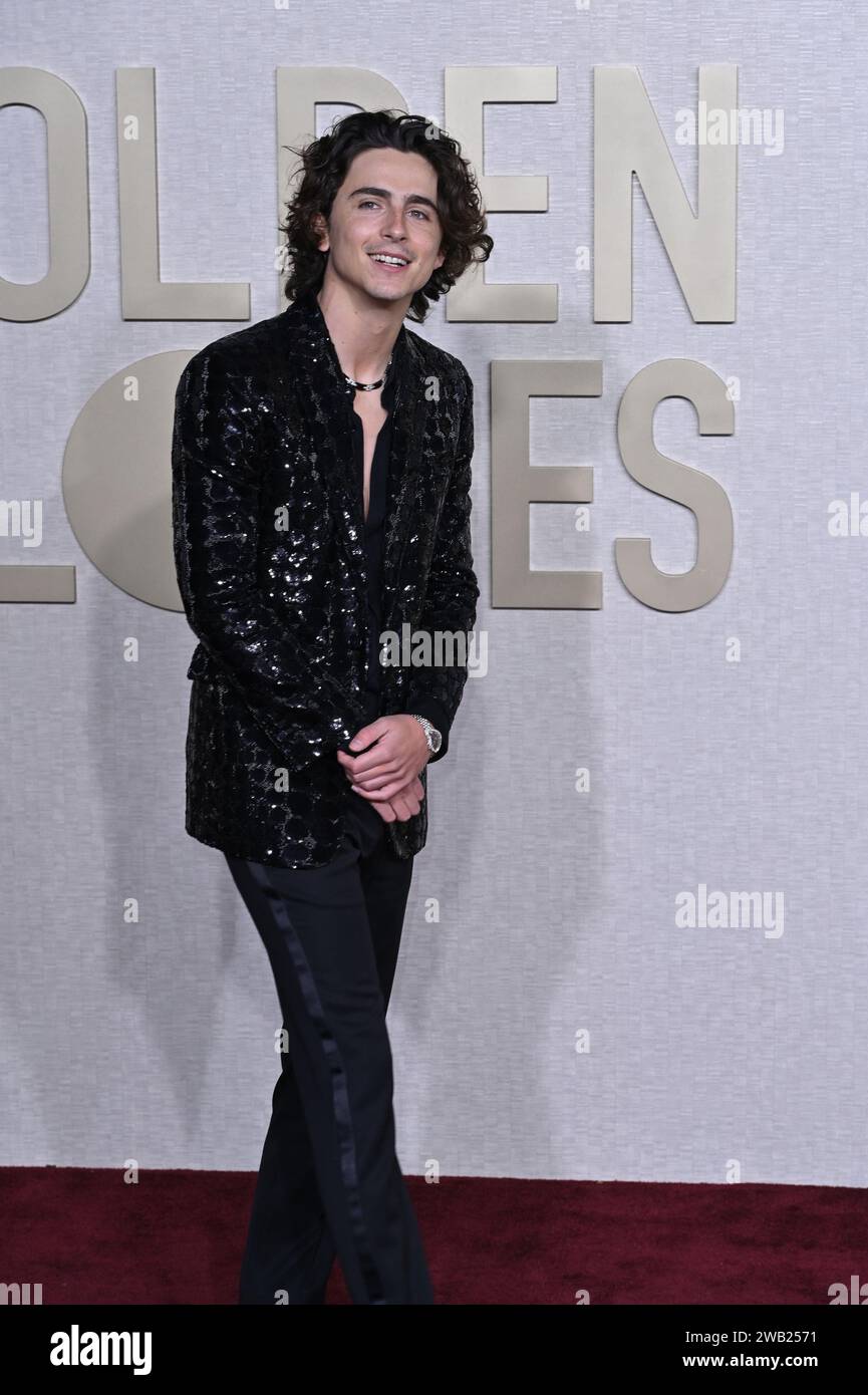 Los Angeles, USA. 07th Jan, 2024. LOS ANGELES, USA. January 07, 2024: Timothee Chalamet arriving ...