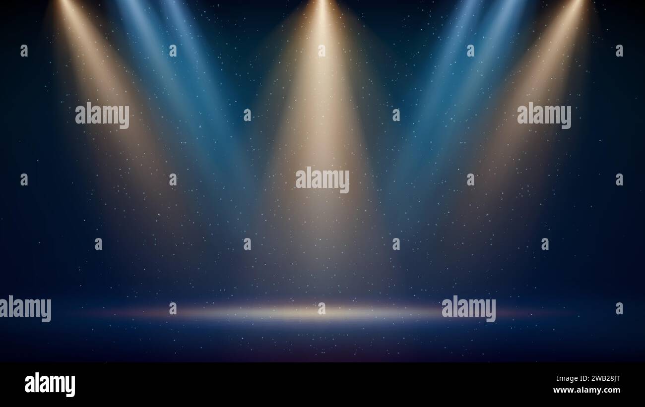 Golden, blue spotlight backdrop. Illuminated blue stage. Background ...