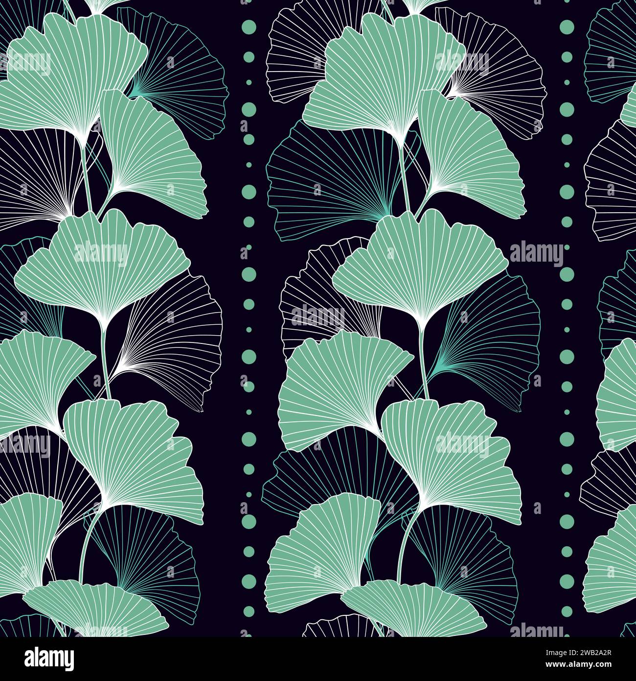 Ginkgo Plant Seamless Pattern Ginkgo Biloba Tree Leaf Outlines Silhouettes Vector