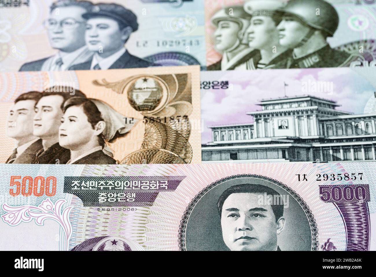 North Korean money - won a business background Stock Photo - Alamy